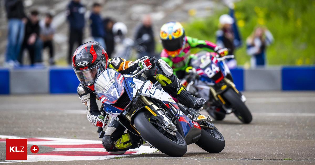 Vor MotoGP: Sebastian Mayer (9) legt sich bei der MiniGP in die Kurven