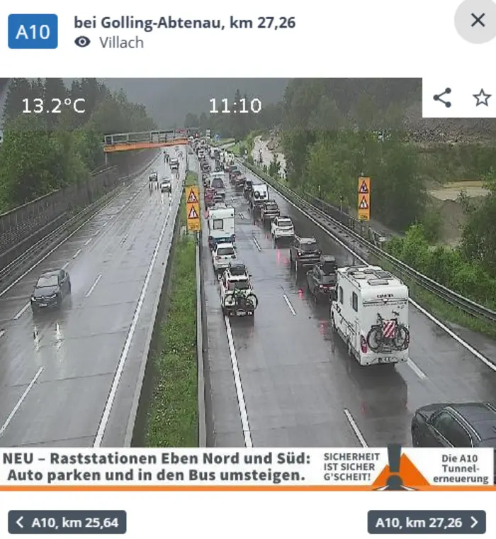 11 Kilometer Stau: Dritter Tag in Folge Verkehrschaos auf Tauernautobahn