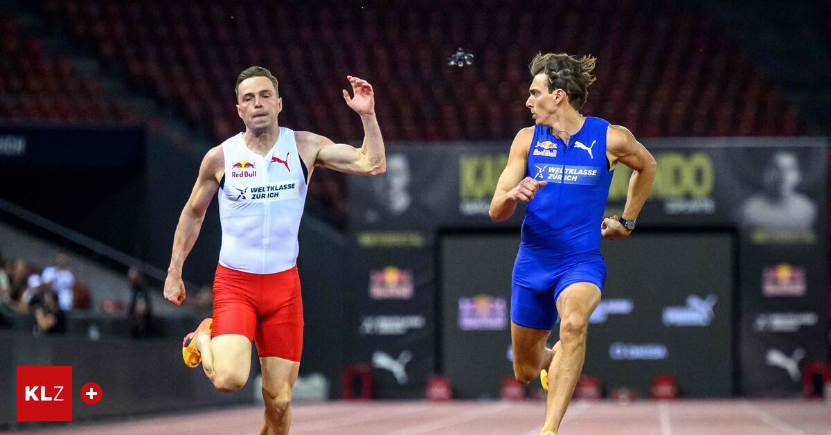 Im Video: Armand Duplantis schlug Hürden-Champion über 100 Meter