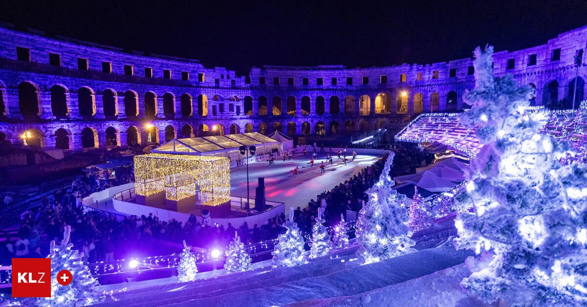 Advent in Istrien: Eislaufbahn in der antiken Arena von Pula eröffnet