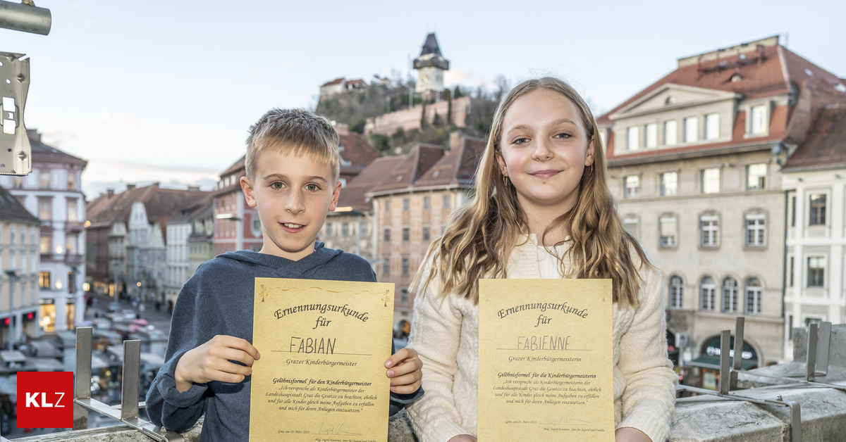 Die Kinderbürgermeister Fabienne und Fabian wurden in Graz im Amt bestätigt
